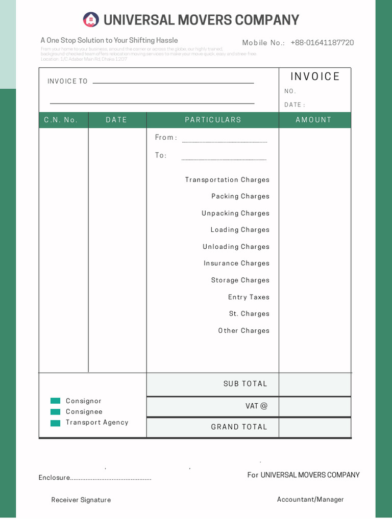 Movers Invoice Template PDF | PDF