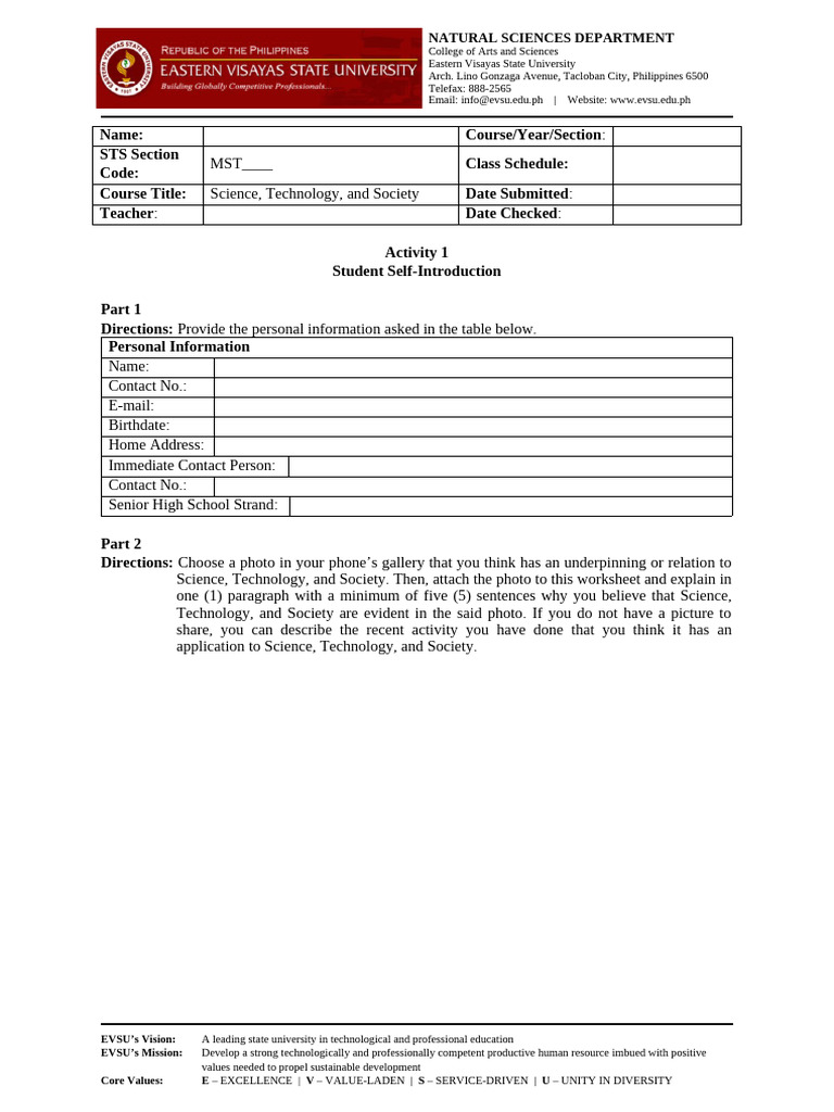 Student Self-Introduction Worksheet | PDF