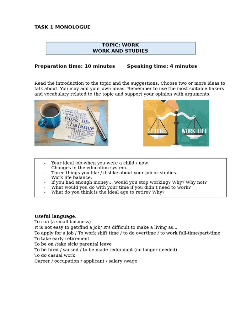Task 1 Monologue Work and Studies | PDF