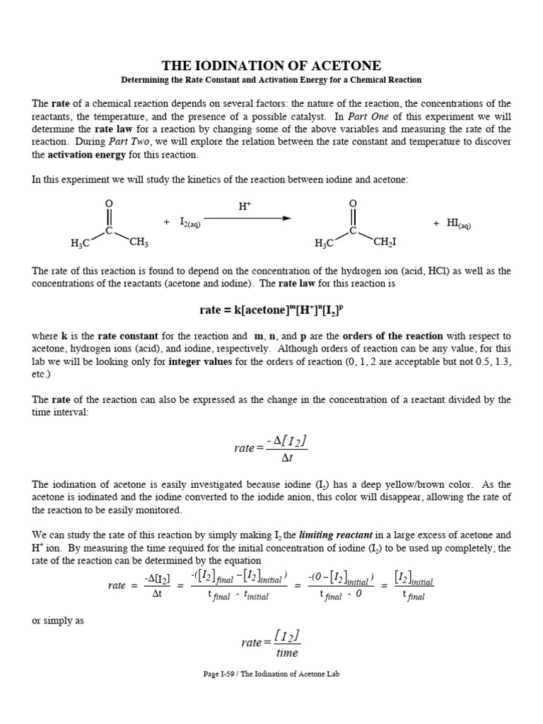 Iodination of Acetone: Kinetics Lab | PDF | Reaction Rate | Activation ...
