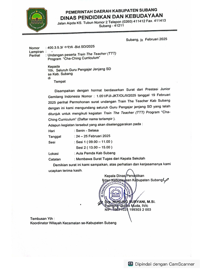 Surat Undangan Train The Teacher (TTT) Program Cha-Ching Curriculum | PDF