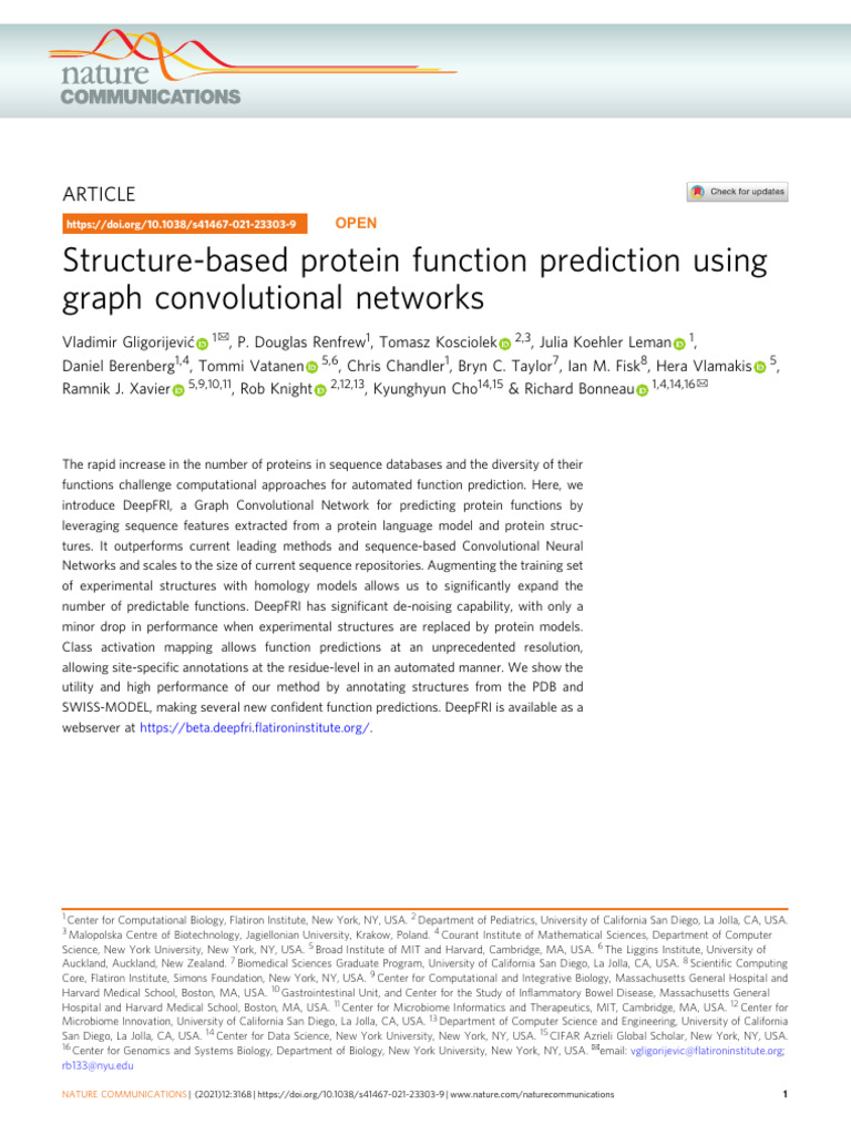 Structure-Based Protein Function Prediction Using Graph Convolutional Networks | PDF | Proteins ...