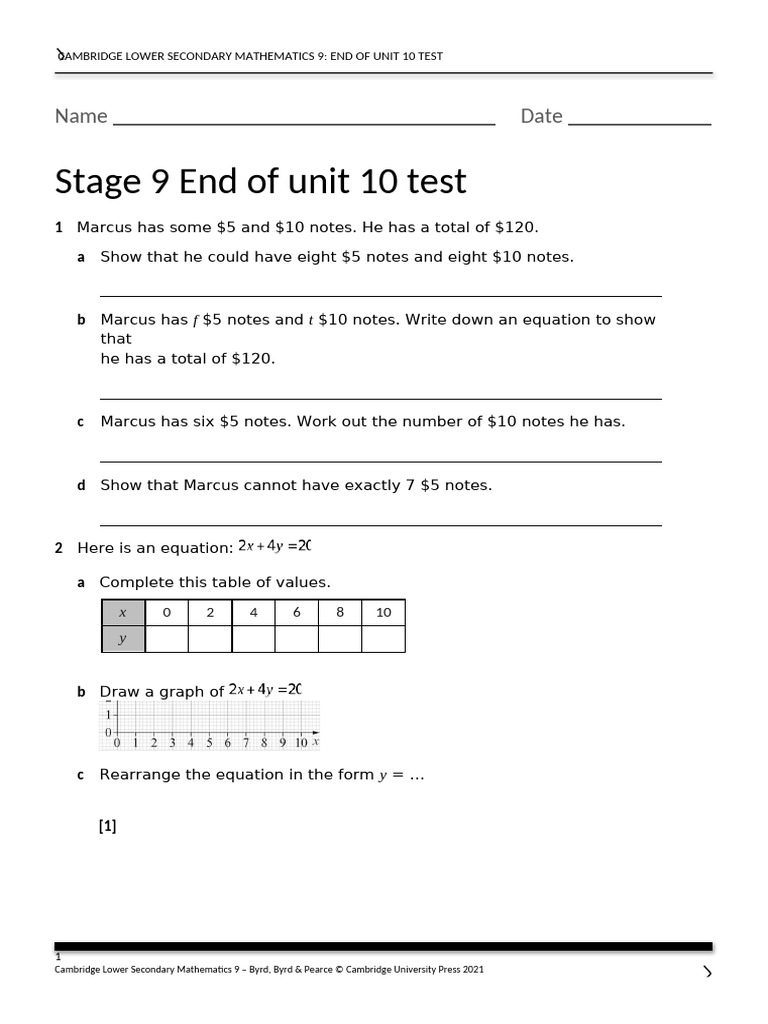 Unit 10 End-of-unit test | PDF | Applied Mathematics | Equations