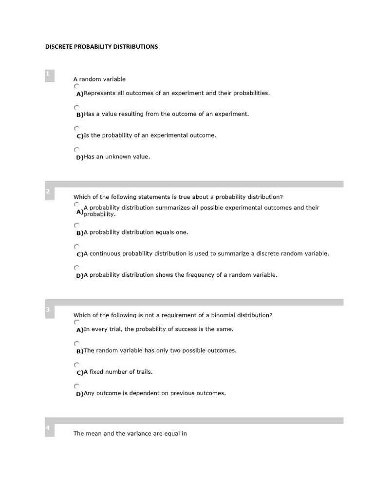 Discrete Probability Distributions Overview | PDF | Probability ...