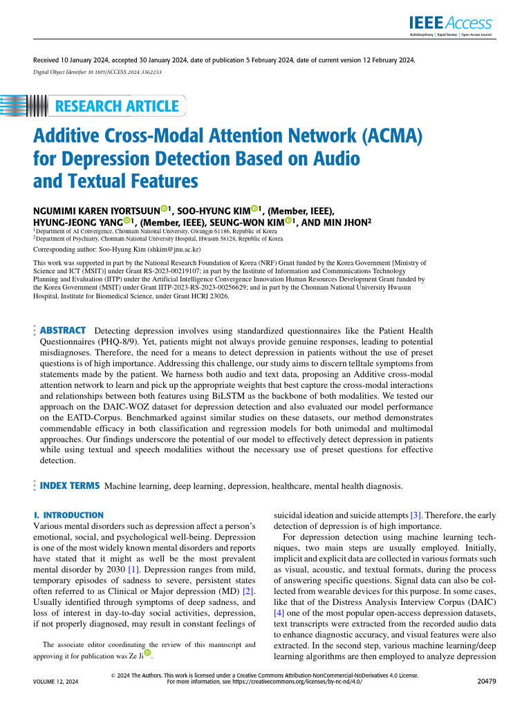 Additive Cross-Modal Attention Network ACMA For Depression Detection Based On Audio and Textual ...