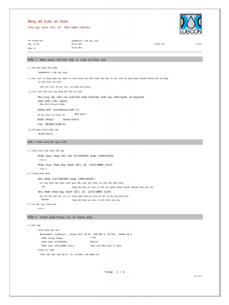 THERMOPLEX 2 TML spezial MSDS EN (Tiếng Việt) | PDF