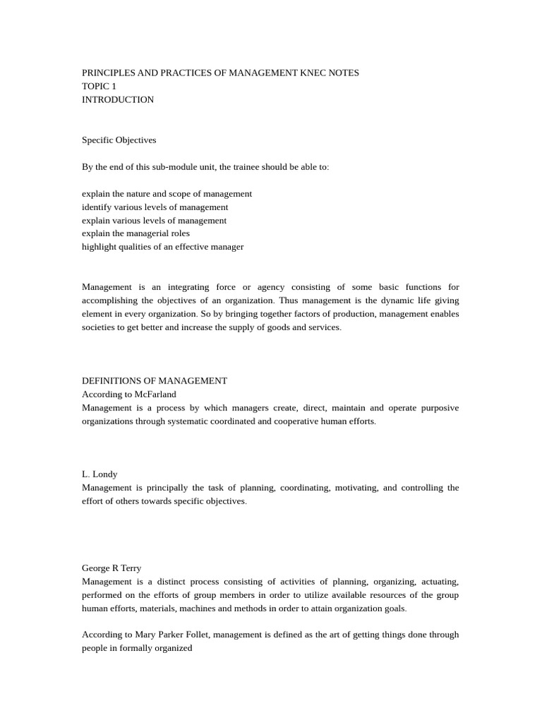 Principals and Practices of Management | PDF | System | Science