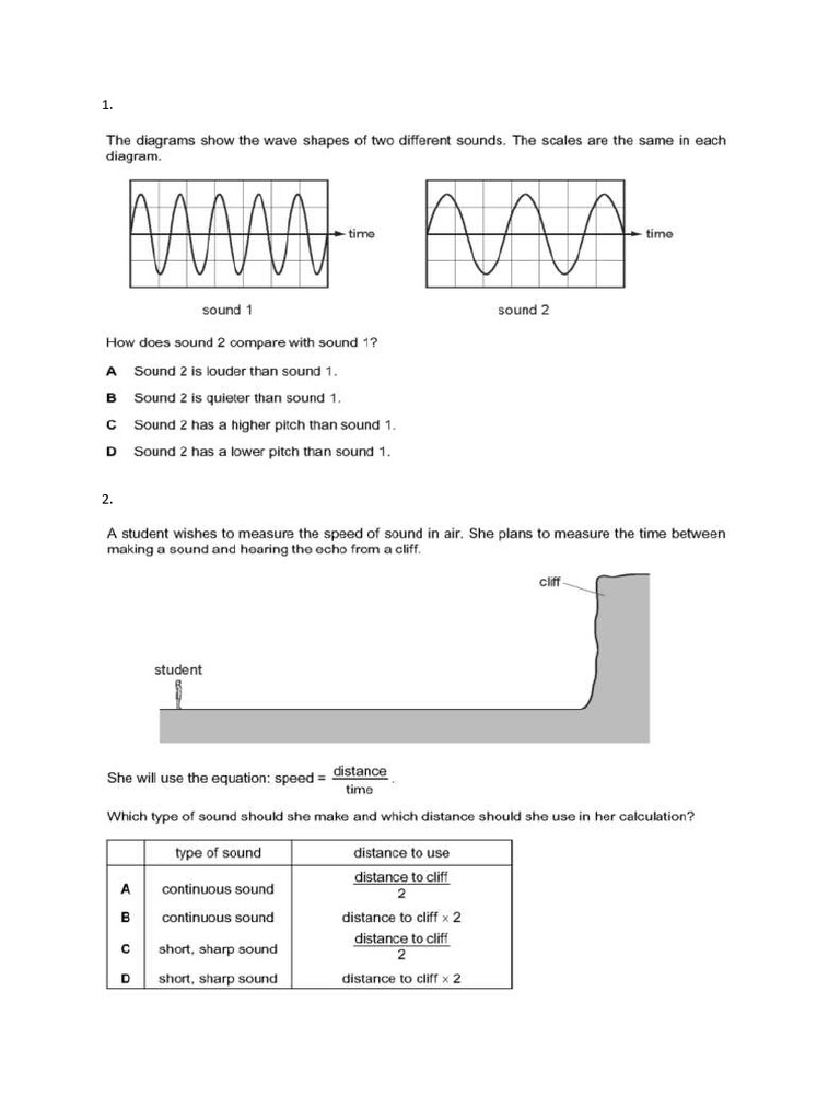 Worksheet On Sound and Light Waves QP | PDF