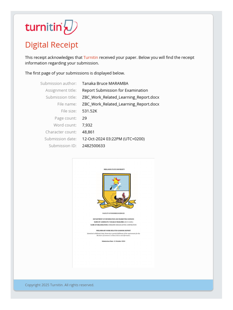 Receipt ZBC Work Related Learning Report | PDF