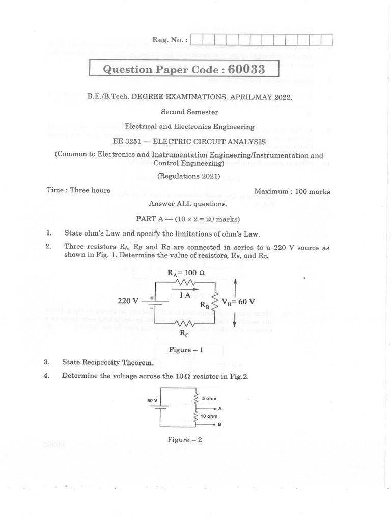 EE3251 Electric Circuit Analysis QP 2022-2023 R2021 | PDF