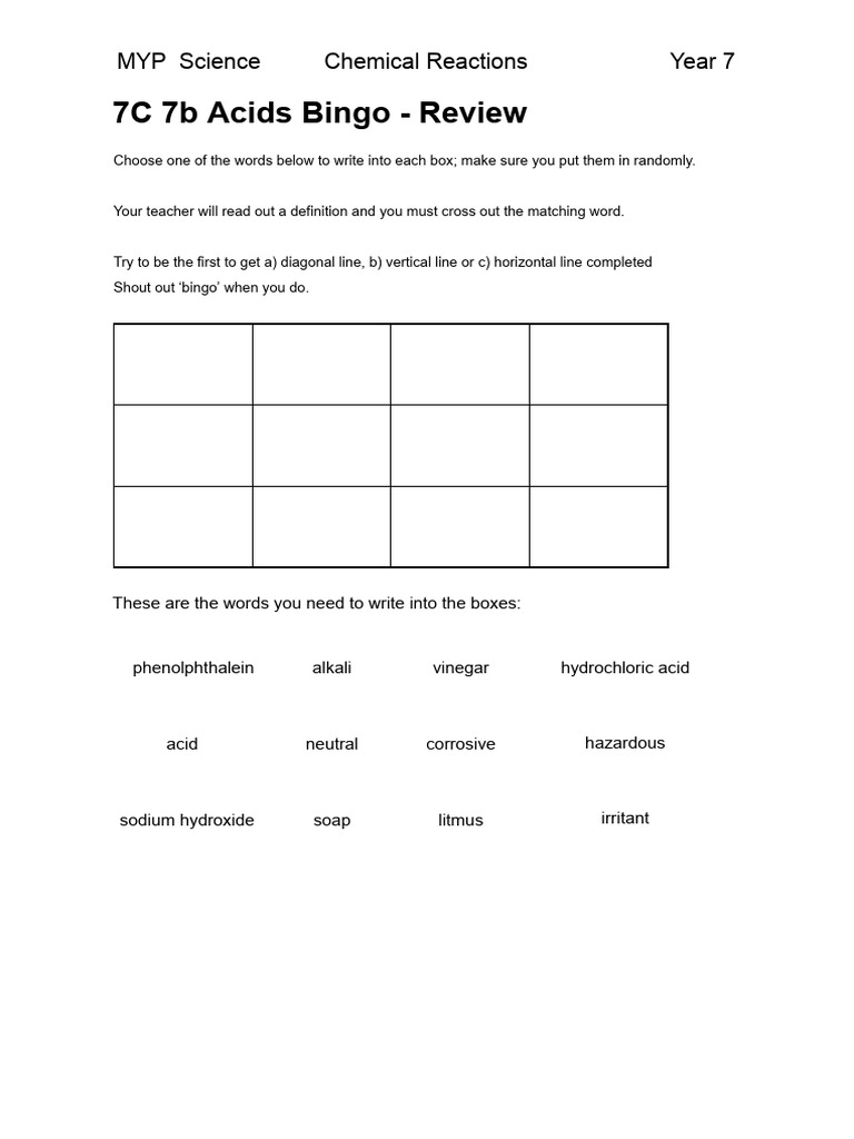 7C 7b Acids Bingo Review | PDF