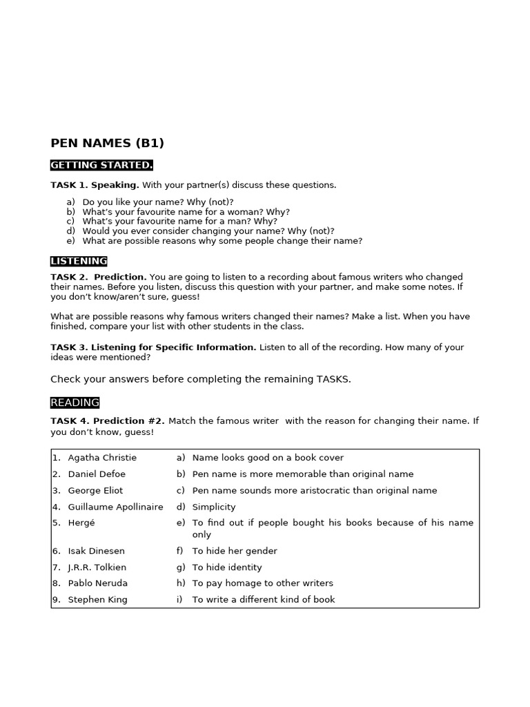 1A Pen Names Short Version | PDF
