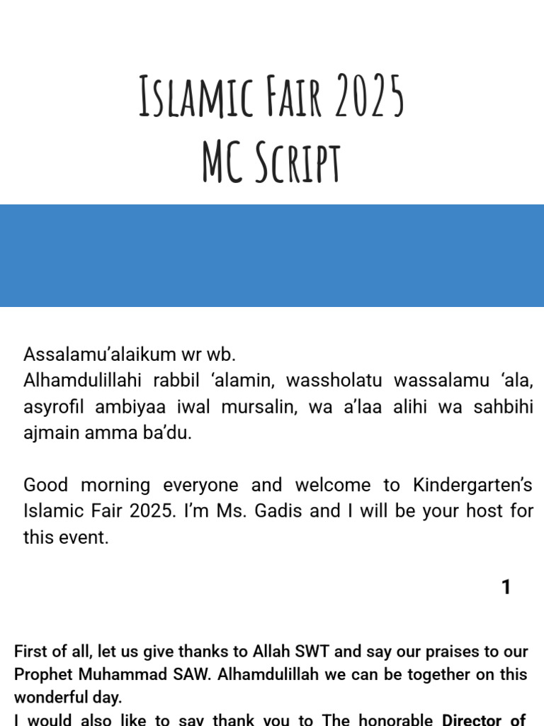 Islamic Fair 2025 MC Script | PDF | Monotheism | Islamic Branches