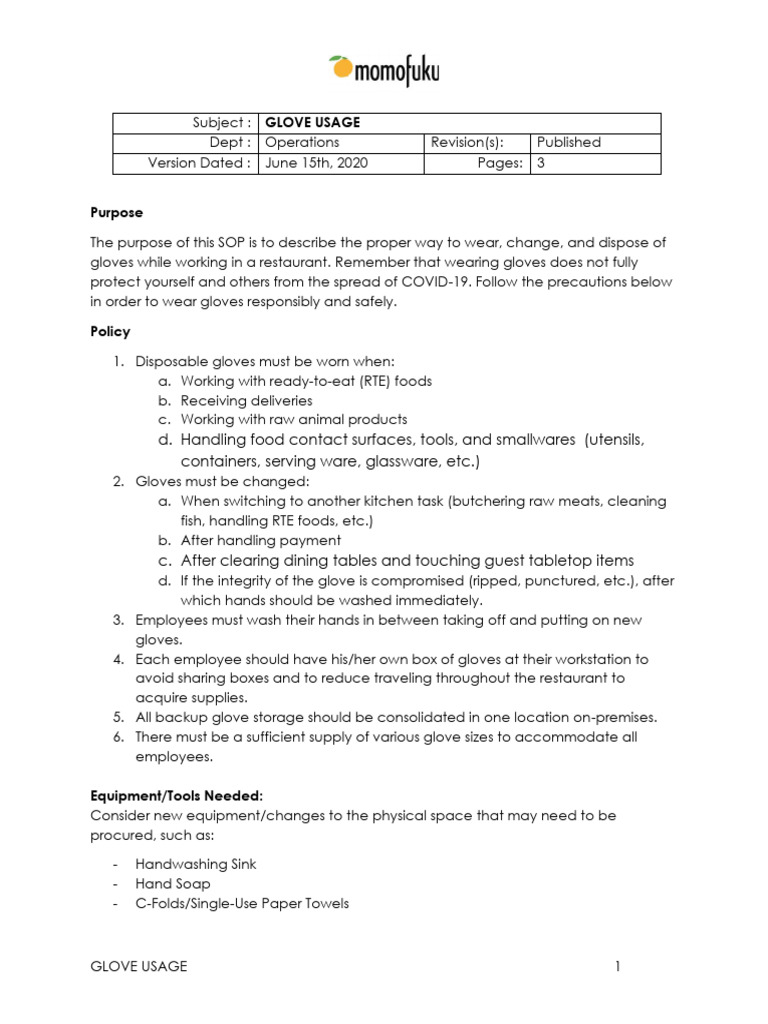 Proper Glove Usage in Restaurants | PDF | Hand Washing | Glove