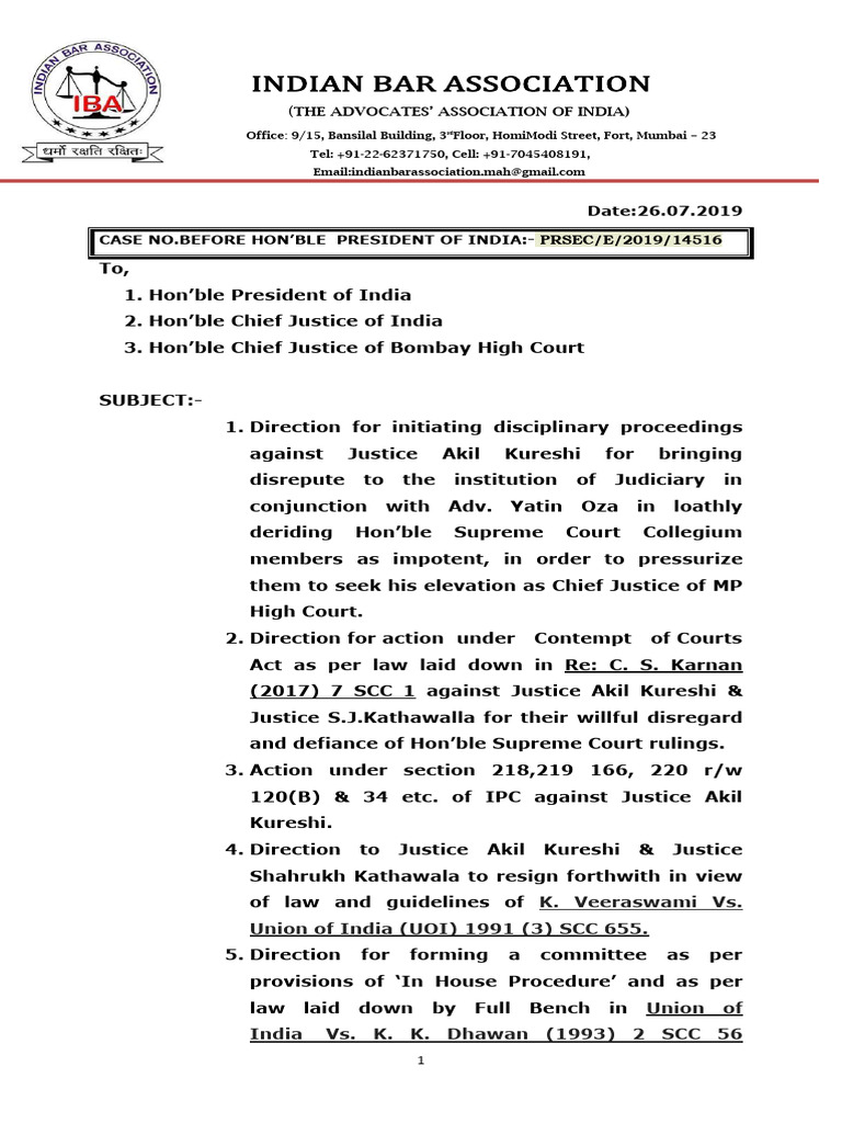 Complaint Against Justice Akil Qureshi & Justice S.J.Kathawala | PDF ...