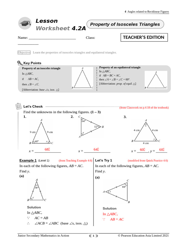 F.2 Math Properties of Isosceles Triangle Teacher Edition | PDF | Triangle | Geometry