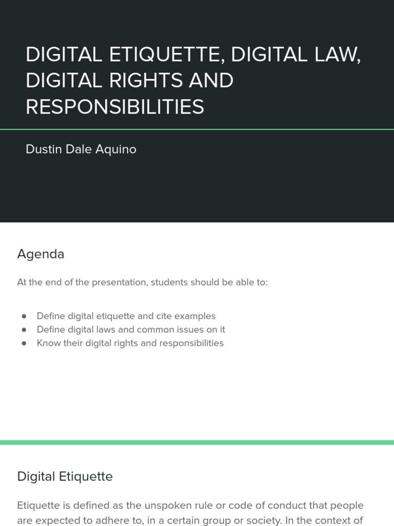 Digital Etiquette Digital Law Digital Rights and Responsibilities | PDF ...