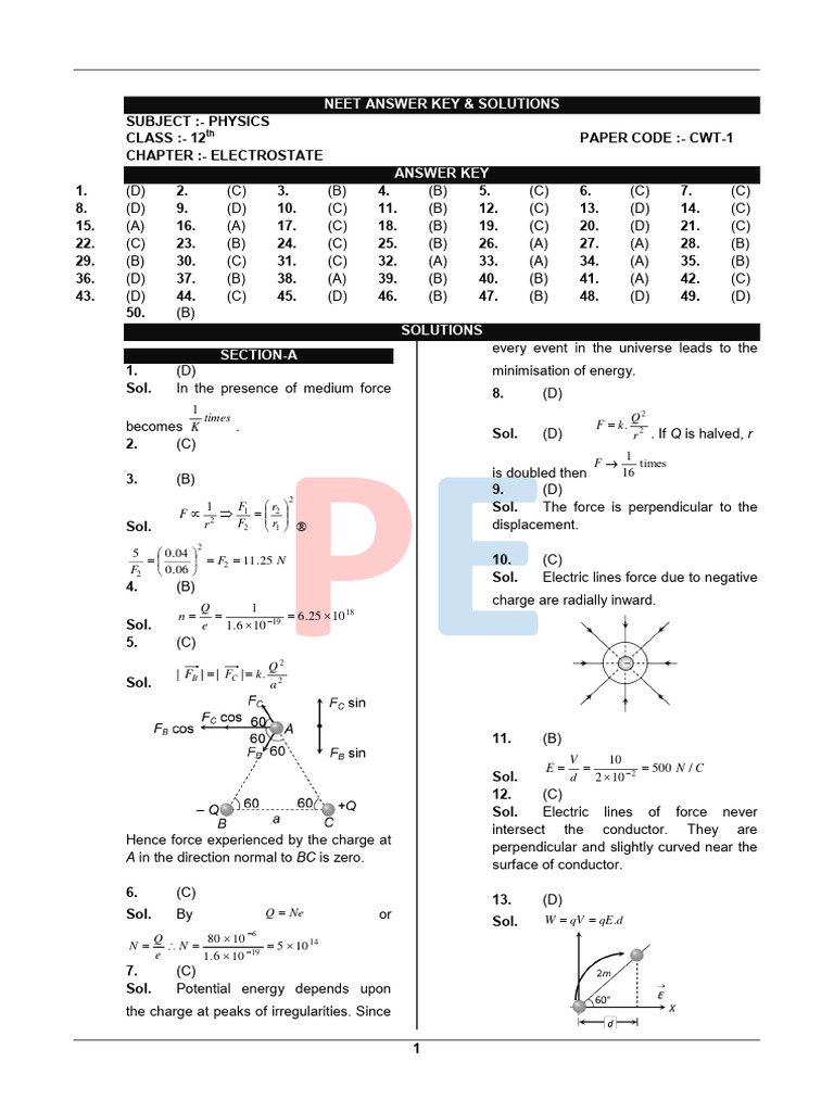 Electrostatics With Solution | PDF | Electric Field | Electron