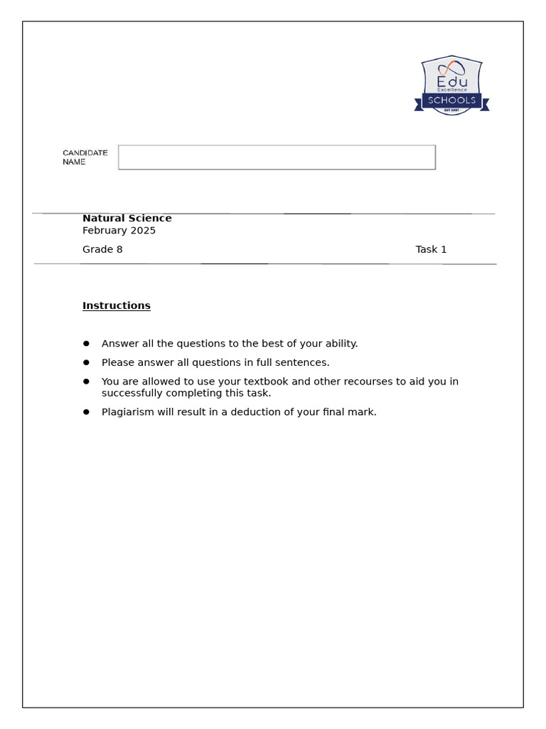 Grade 8 Natural Science: Micro-organisms Task | PDF