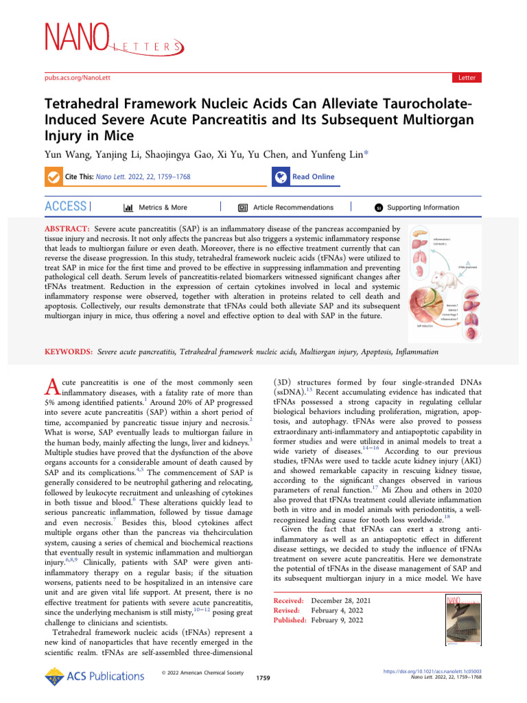 Tetrahedral Framework Nucleic Acids Can Alleviate Taurocholate-Induced ...