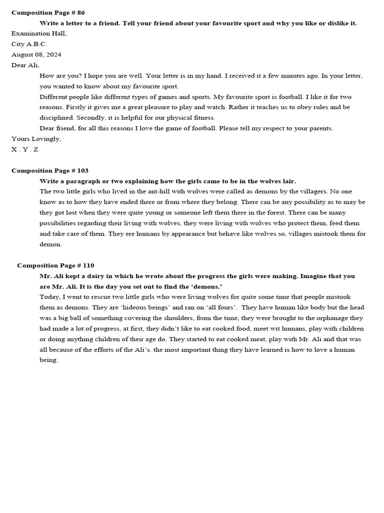 6th English Compositions | PDF