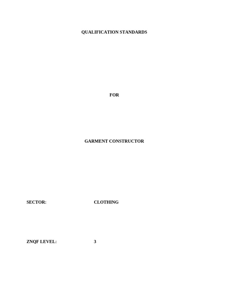 Qualification Standards For Garment Constructor LEVEL 3 | PDF ...