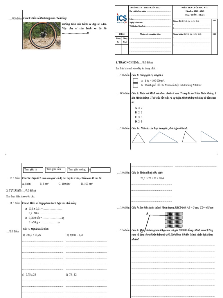 Đề 2-Toán 5 - CKI | PDF