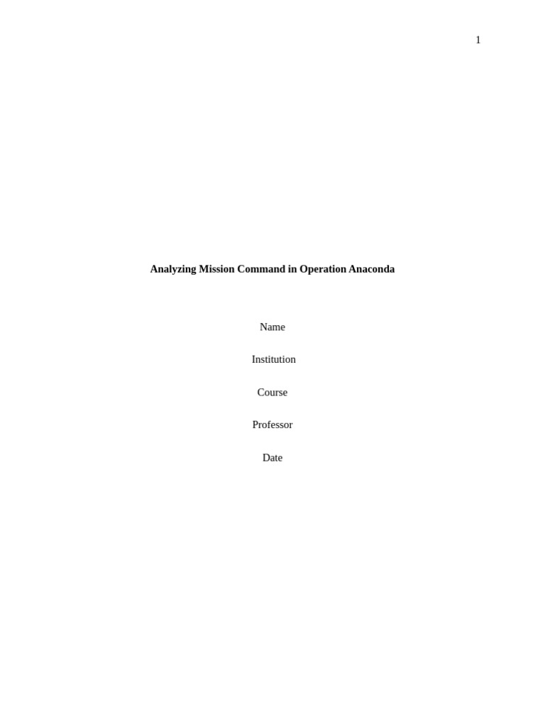 Mission Command in Operation Anaconda | PDF | Risk | Military