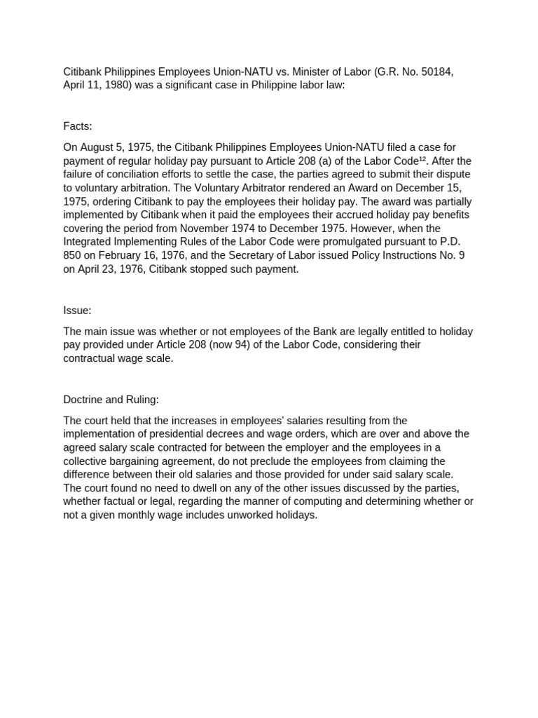 Citibank Philippines Employees Unio | PDF