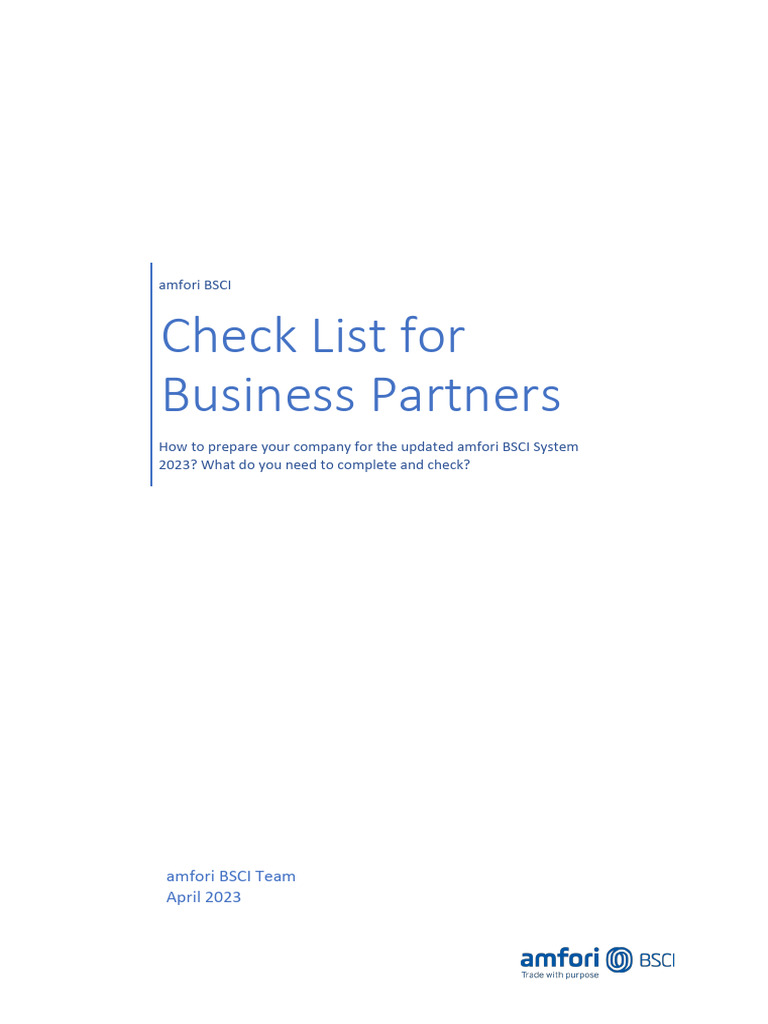amfori BSCI 2023 Partner Checklist | PDF | Discrimination ...