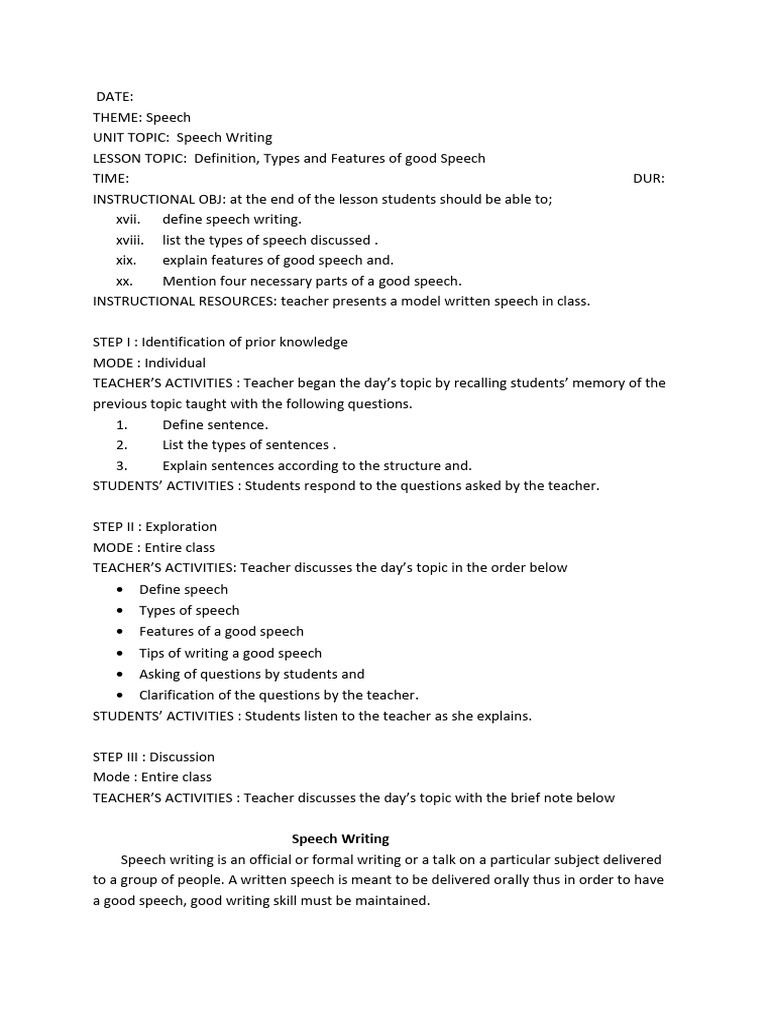 Note On Speech Writing | PDF | Teachers | Question