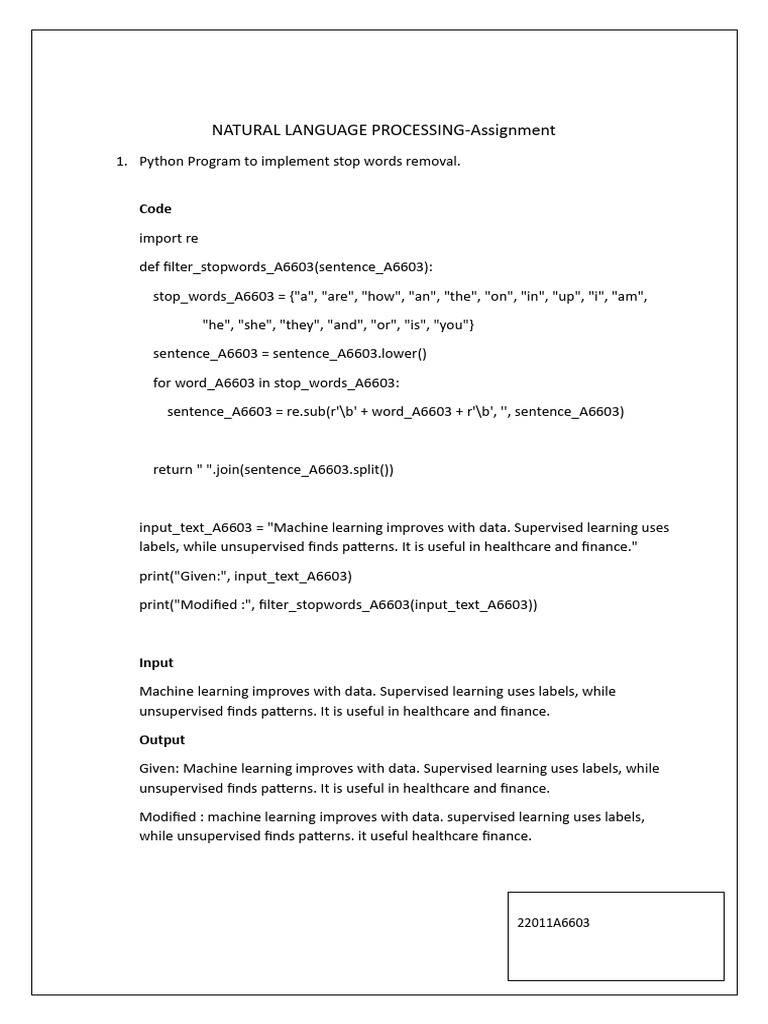 Stop Words Removal in Python Code | PDF