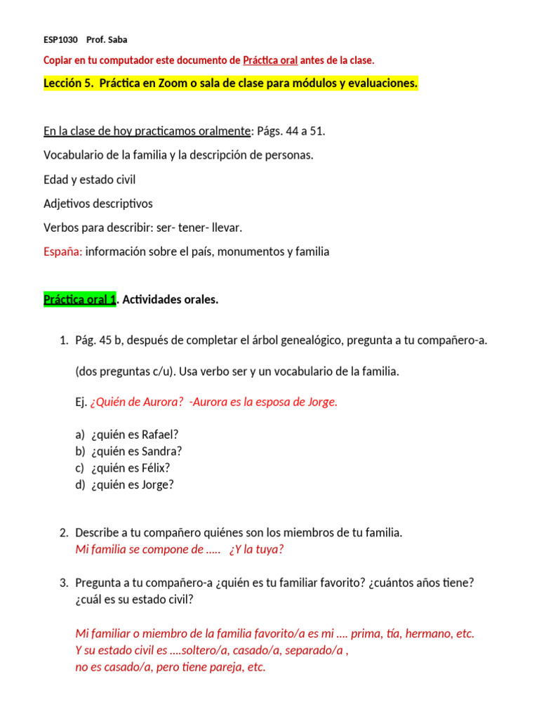 Práctica Oral Lecc.5 - 1030 | PDF