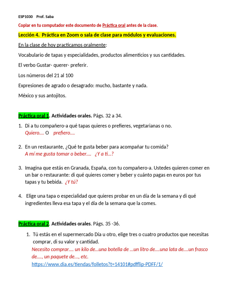 Práctica Oral Lecc.4 - 1030 | PDF