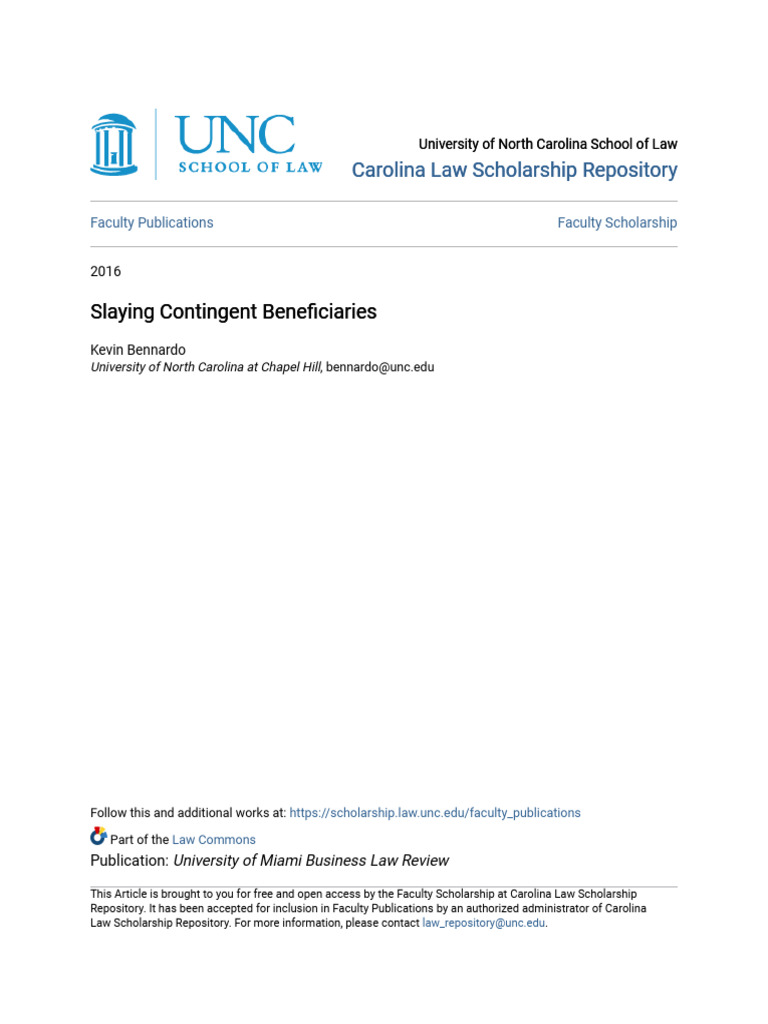 Slaying Contingent Beneficiaries | PDF | Will And Testament | Intestacy