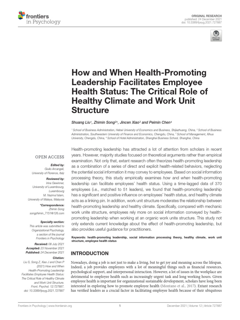 Health-Promoting Leadership Impact | PDF | Leadership | Attitude ...