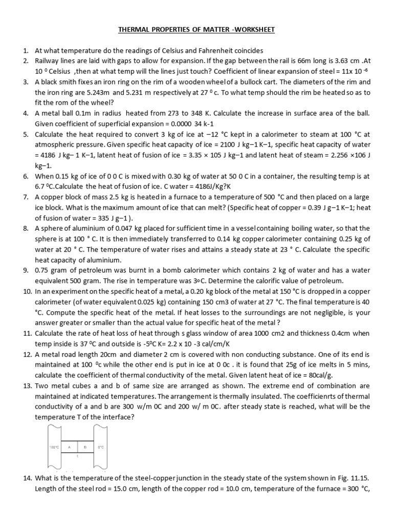 thermal properties worksheet (1) | PDF | Thermal Expansion | Heat