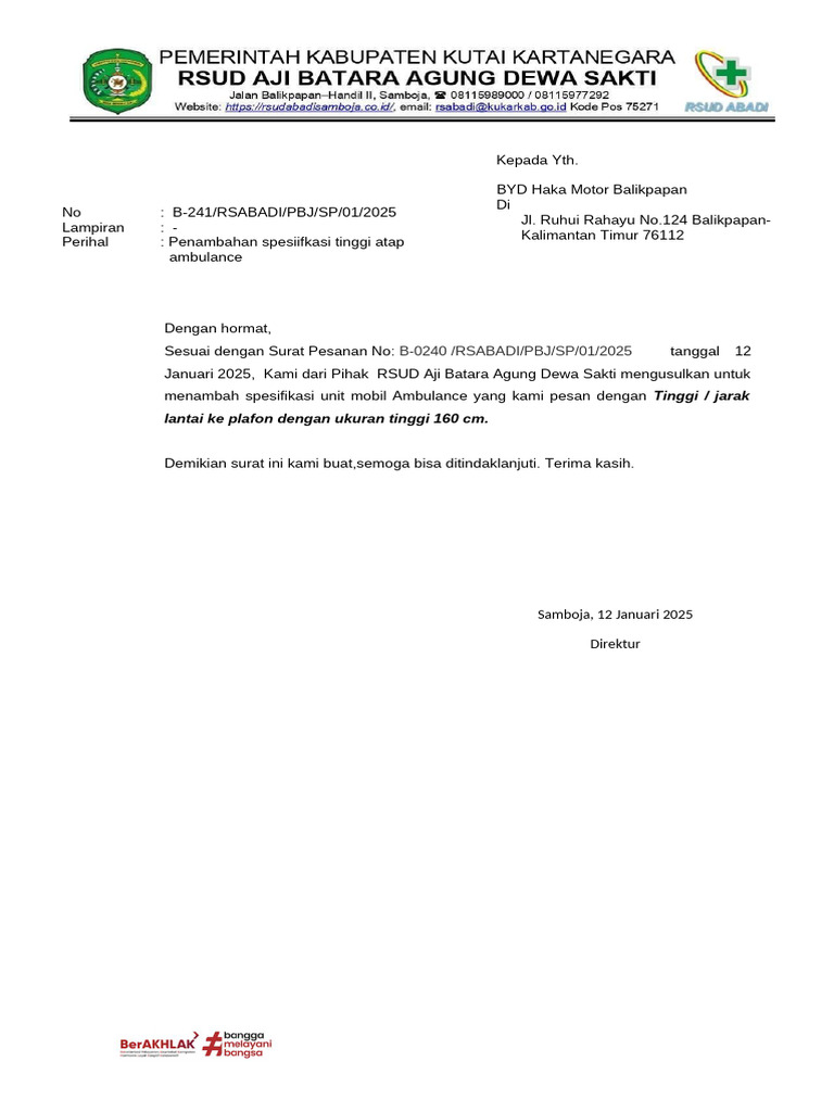Penambahan Spesifikasi Ambulance BYD | PDF