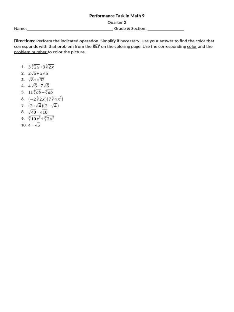 Math 9 Performance Task: Quarter 2 | PDF
