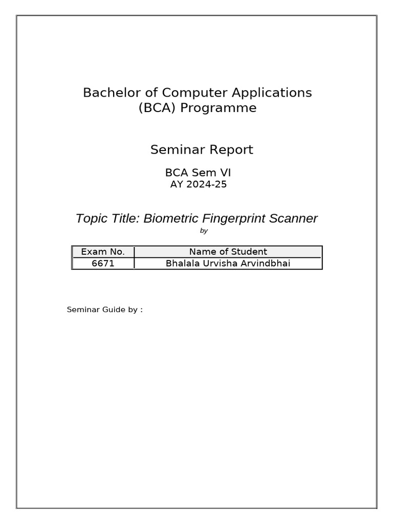 Biometric Fingerprint Scanner Seminar Report | PDF | Biometrics ...