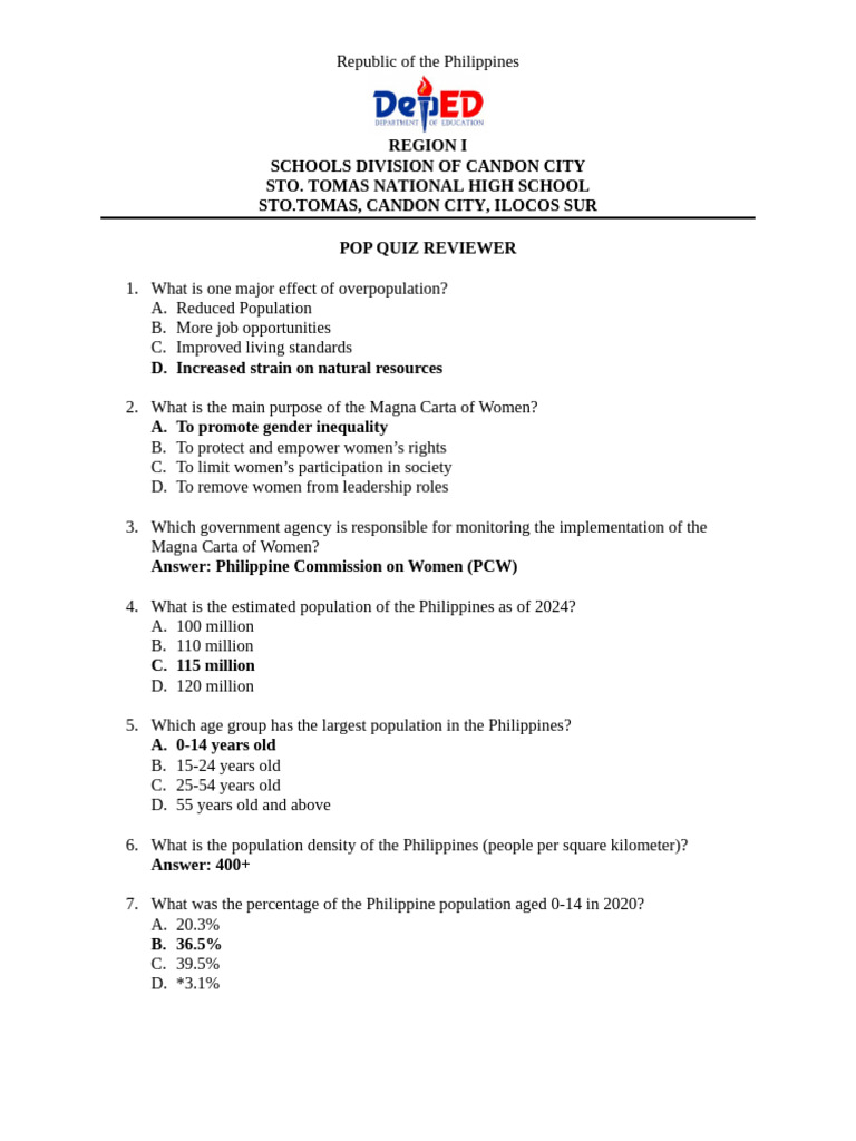 POP Quiz Reviewer | PDF
