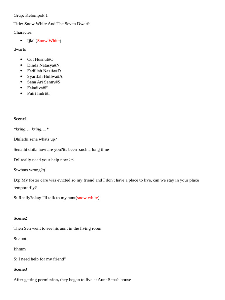 Snow White Play Script with Dwarfs | PDF