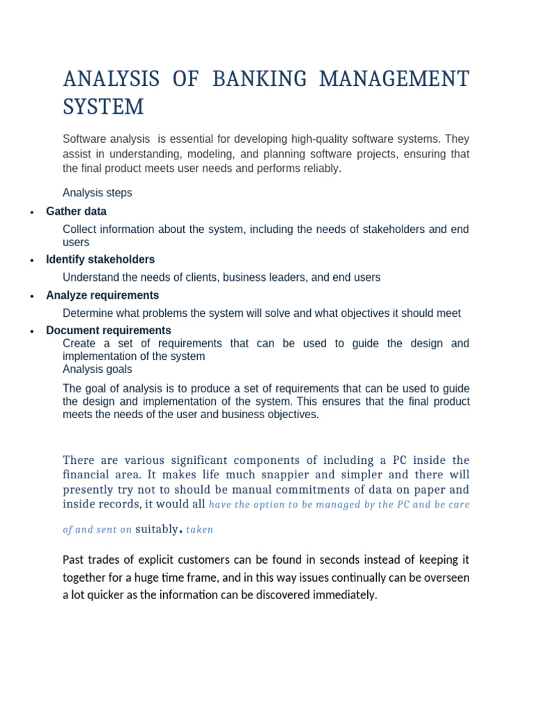 Analysis of Banking Management System | PDF | System | Software