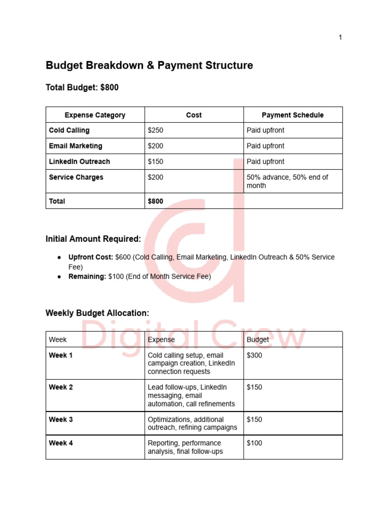 Budget Breakdown for Marketing Services | PDF | Linked In