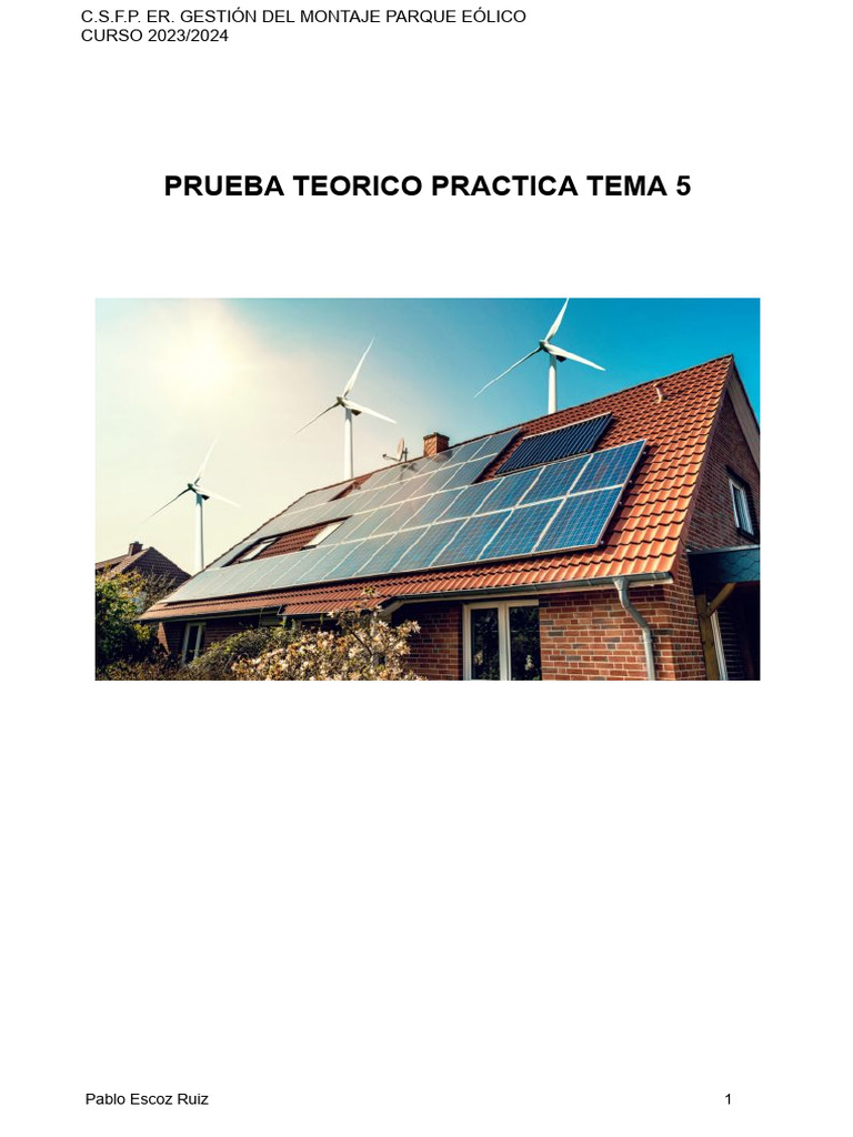 Prueba Teorico Practica Tema 5 | PDF | Corriente eléctrica | Energía eólica