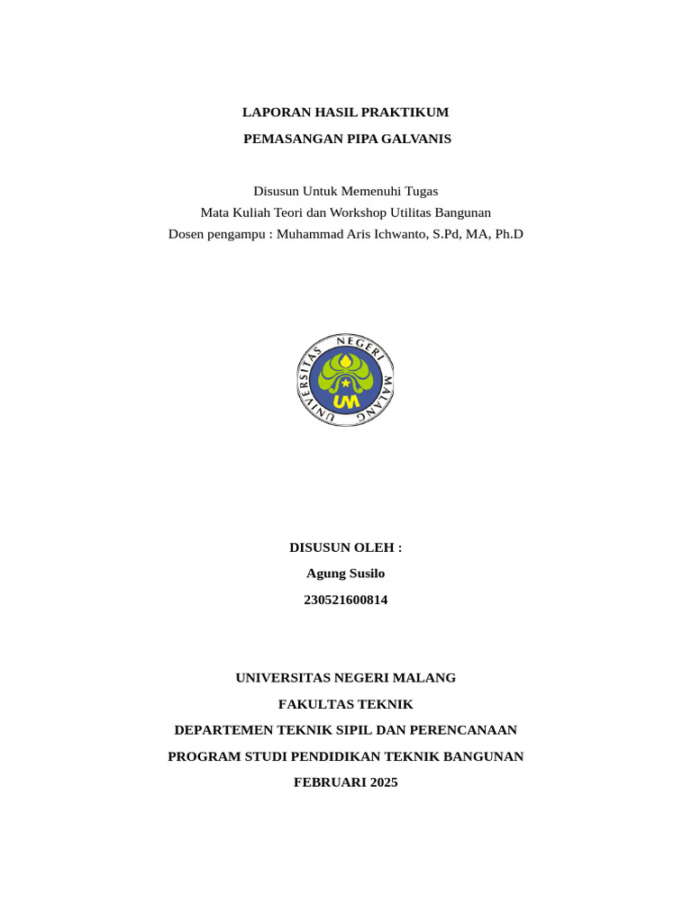 Praktikum Pemasangan Pipa Galvanis | PDF