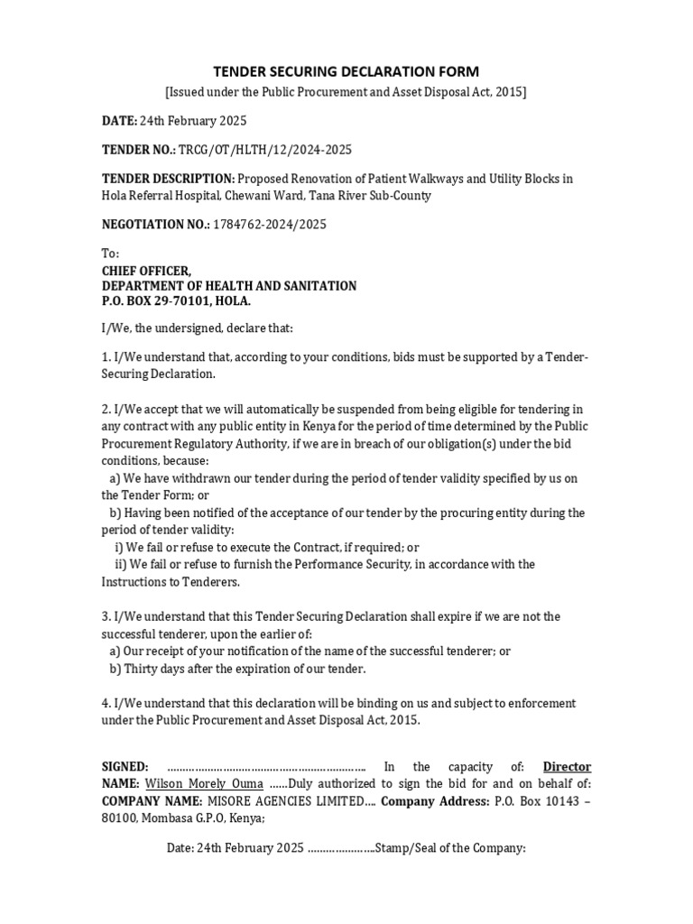 MR3 - Tender_Securing_Declaration_Form | PDF