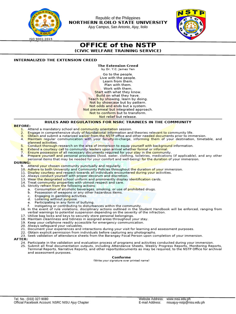Rules and Regulations For NSRC Trainees in The Community 2 | PDF