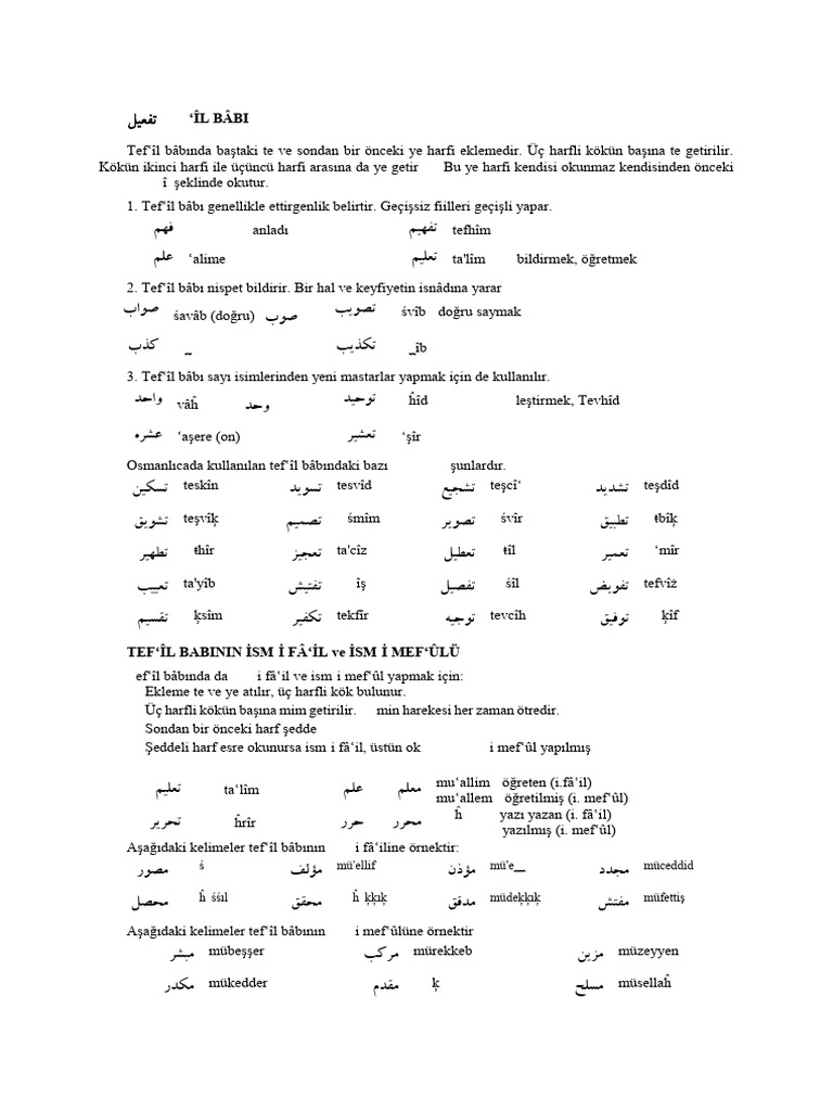 Konu 4 Tef'îl Ve Tefe''ül Bâbları, Ism-I Fail Ve Ism-I Mefulleri | PDF