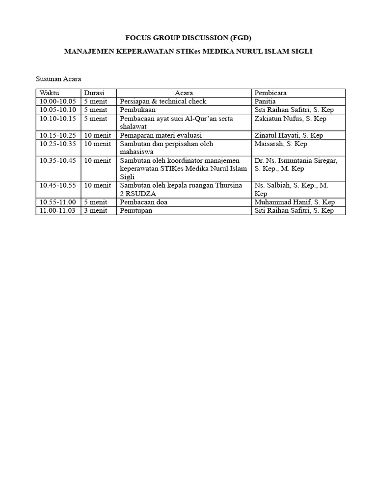Susunan Acara FGD 3 | PDF